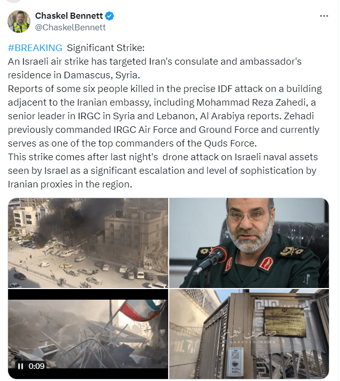 IDF hits Iran Consulate in Damascus – EUROPE DIPLOMATIC